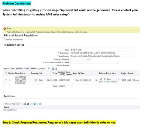 Oracle Application Oracle Ebs Pr Approval List Could Not Be Generated Please Contact Your