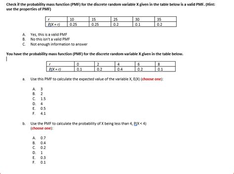 Solved Check If The Probability Mass Function PMF For The Chegg Com