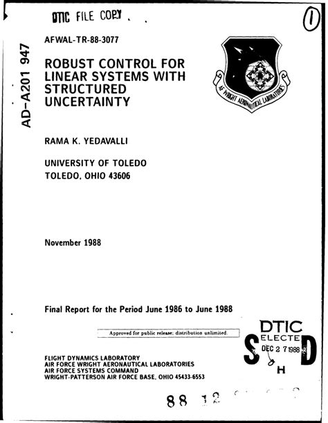 Pdf Robust Control For Linear Systems With Structured Uncertainty