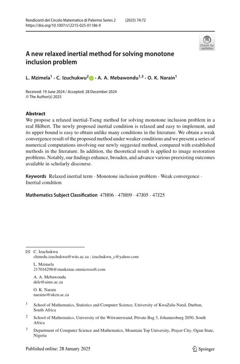 PDF A New Relaxed Inertial Method For Solving Monotone Inclusion Problem