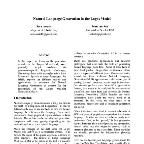 Natural Language Generation In The Logos Model Acl Anthology