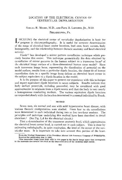 Pdf Location Of The Electrical Center Of Ventricular Depolarization