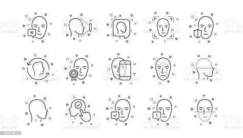 Face Recognize Line Icons Biometrics Detection Face Id And Scanning Linear Icon Set Vector Stock