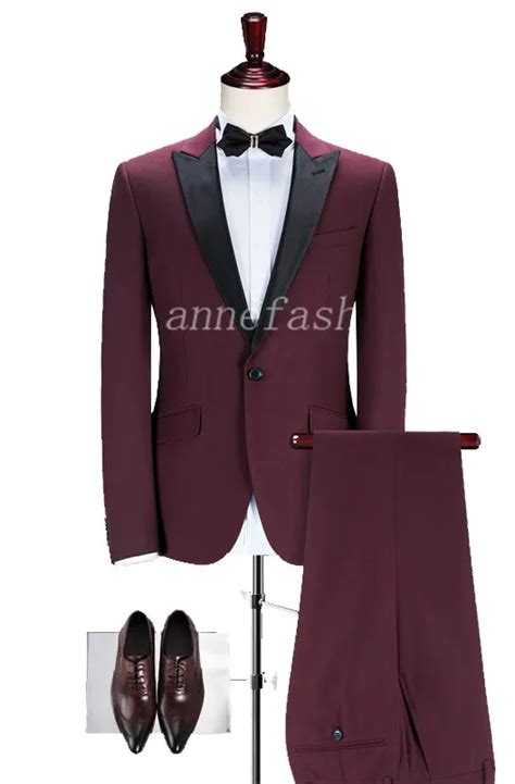 2017 신사복 부르고뉴 정장 맞춤형 슬림 피트 신랑 턱시도 신랑 비즈니스 드레스 웨딩 3 Pcs 자켓 바지 조끼