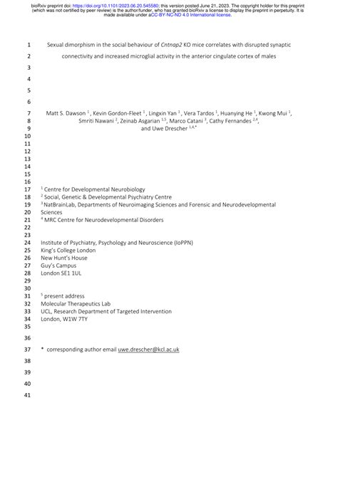 Pdf Sexual Dimorphism In The Social Behaviour Of Cntnap2 Ko Mice Correlates With Disrupted