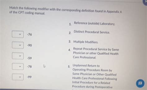Solved Match The Following Modifier With The Corresponding