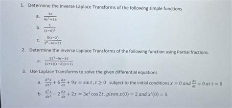 Solved 1 Determine The Inverse Laplace Transforms Of The