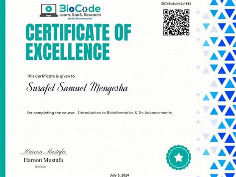 Surafel Samuel On Linkedin My Newly Earned 2 Certifications On Bioinformatics Its Advancements