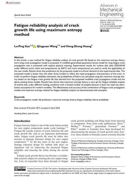 Pdf Fatigue Reliability Analysis Of Crack Growth Life Using Maximum Entropy Method