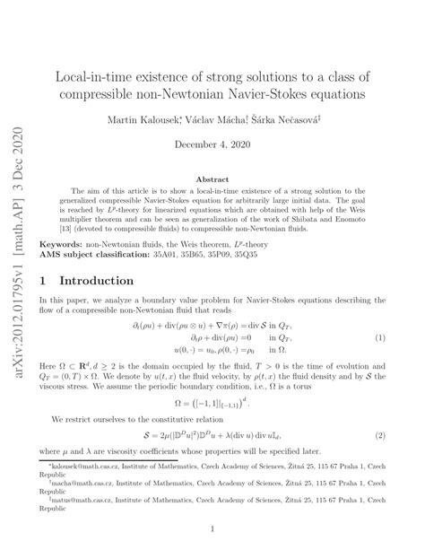 Pdf Local In Time Existence Of Strong Solutions To A Class Of Compressible Non Newtonian