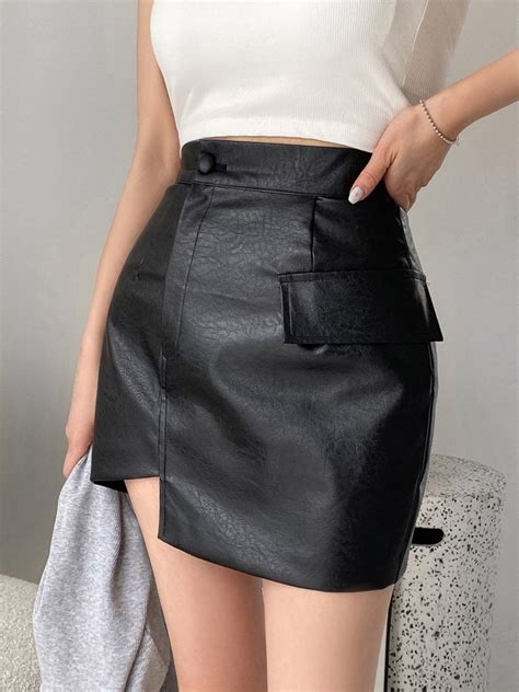 호벤 언발 가죽 미니 스커트