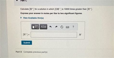 Solved Calculate H For OH M Express Your Answer Chegg Com
