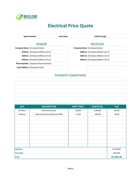 Electrical Estimate Template 570x722