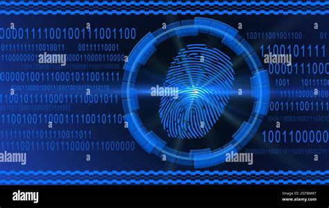 Fingerprint Centered Into Hud Elements On Binary Code Background Blue Banner Design Security