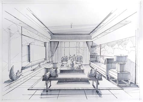 室内空间设计手绘示范 一叶手绘 站酷zcool