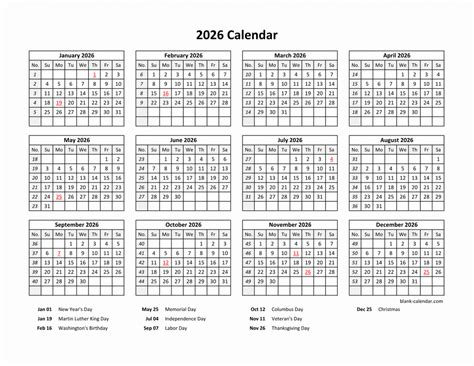 2026 Yearly Calendar