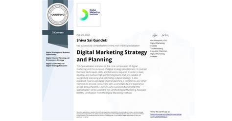 shiva sai gundeti on linkedin completion certificate for digital marketing strategy and planning