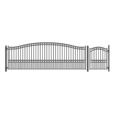 Aleko 23 Ft X 6 Ft Black Steel Dual Swing Driveway Gate Paris Style 18 Ft With Pedestrian