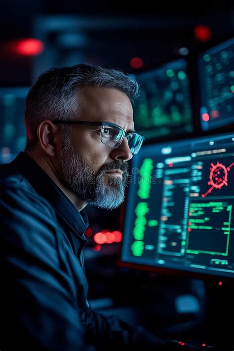 A Cybersecurity Analyst Addresses Potential Data Breaches While Overseeing Multiple Screens In A
