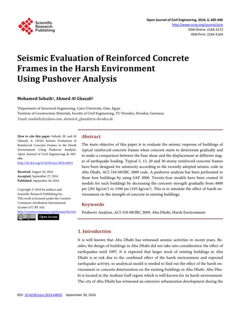 Pdf Seismic Evaluation Of Reinforced Concrete Frames In The Harsh Environment Using Pushover