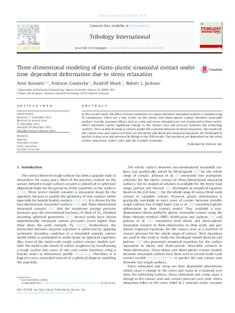 Pdf Three Dimensional Modeling Of Elasto Plastic Sinusoidal Contact