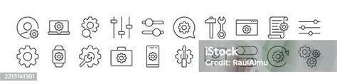 설정 얇은 아이콘 컬렉션 편집 가능한 스트로크 웹 사이트 책 카드 앱에 적합 개발에 대한 스톡 벡터 아트 및 기타 이미지 개발 개선 공학 Istock