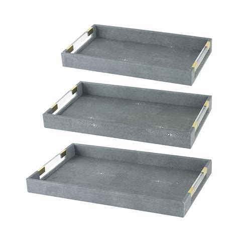 Cc Home Furnishings Rectangular Nesting Trays With Clear Acrylic Handle 21 75 Set Of 3