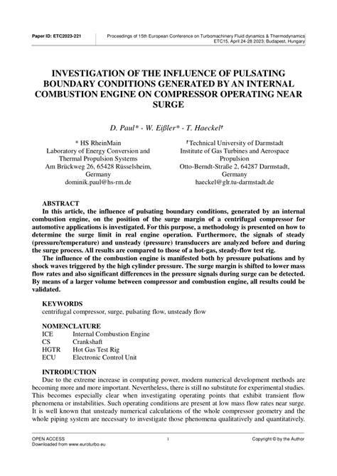 Pdf Investigation Of The Influence Of Pulsating Boundary Conditions Generated By An Internal