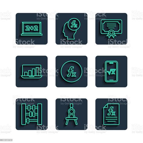 세트 라인 아바쿠스 드로잉 나침반 함수 수학 기호 인증서 템플릿 그래프 차트와 노트북 석크 보드와 X 글리프 아이콘의 사각형