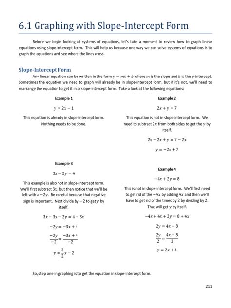 Graphing With Slope Intercept Form Notes Pdf