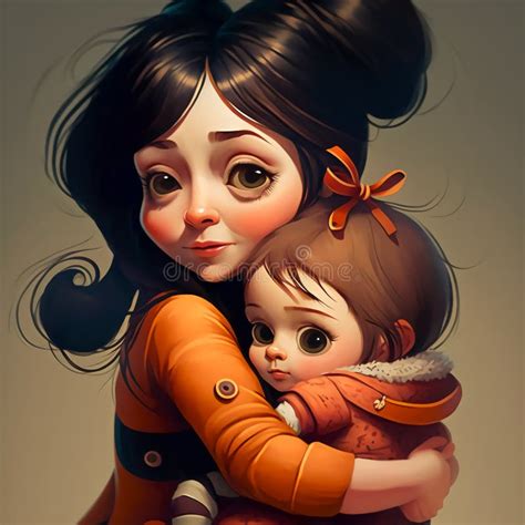 Generative Ai Mom Hugging Her Daughter Mother`s Day Stock Illustration