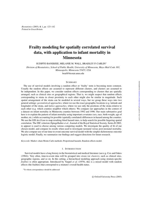 Pdf Frailty Modeling For Spatially Correlated Survival Data With Application To Infant