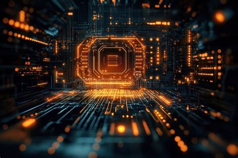 Glowing Circuits And Data Flows Create A Dynamic Atmosphere In A