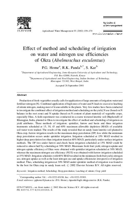 Pdf Effect Of Method And Scheduling Of Irrigation On Water And