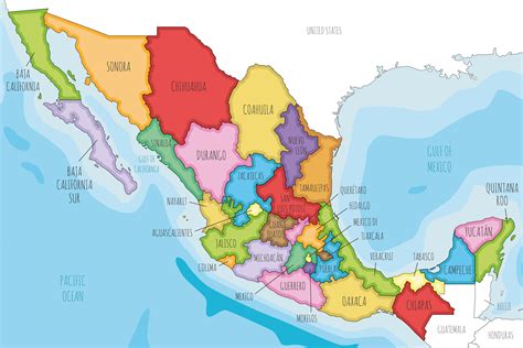 Vector Illustrated Map Of Mexico With Regions Or States And