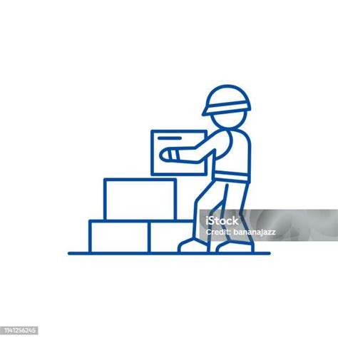 작업자 빌더 벽돌 라인 아이콘 개념을 복용 노동자 빌더 벽돌 평면 벡터 기호 기호 개요 그림을 복용 Crash Site에 대한