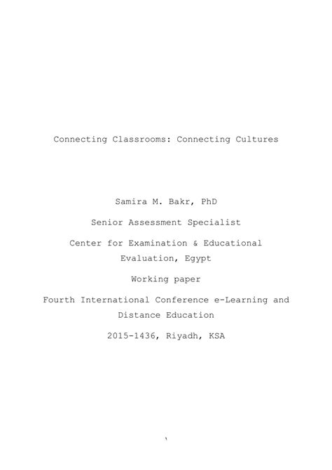 Pdf Connecting Classrooms Connecting Cultures