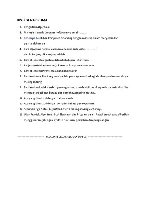 Kisi Kisi Uts Algoritma Pemrograman Pdf