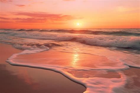 Premium Ai Image Serene Sunset On The Beach Mesmerizing Hues Generative Ai