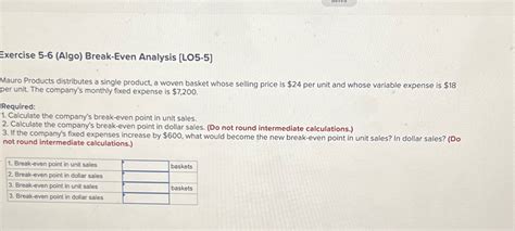 Solved Exercise 5 6 Algo ﻿break Even Analysis L05 5 Mauro