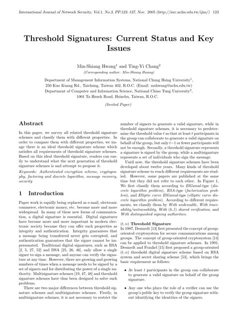 Pdf Threshold Signatures Current Status And Key Issues