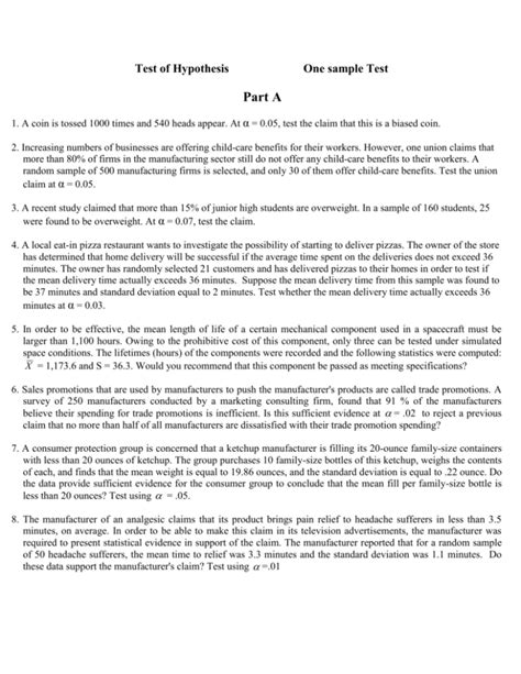 Hypothesis Testing One Sample Tests