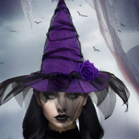 Witch Hat For Women Adult Witch Costume Halloween Gothic Hat With Veils