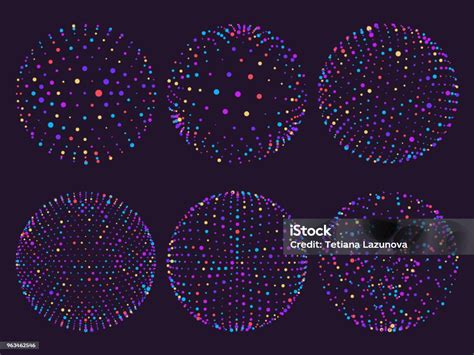 과학 원자 구체 점 Orbs 또는 입자 궤도 기하학 추상 벡터 일러스트 레이 션 또는 미래의 차트에 대 한 3d 그리드 영역 점박이에 대한 스톡 벡터 아트 및 기타 이미지