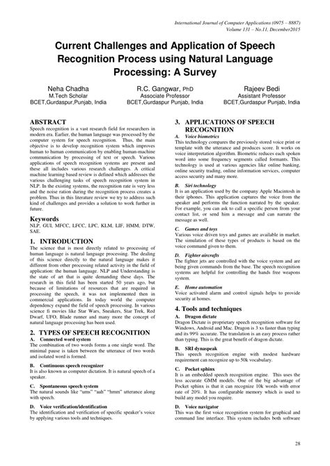 Pdf Current Challenges And Application Of Speech Recognition Process