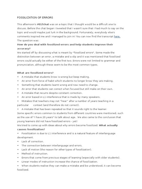 Fossilization Of Errors Download Free Pdf Error Neuropsychology