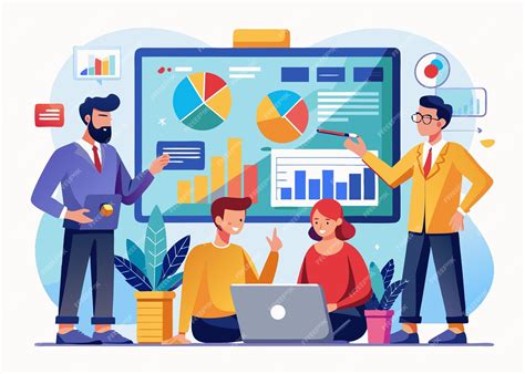 Team Collaboration And Data Analysis In A Business Meeting Vector Illustration Premium Ai