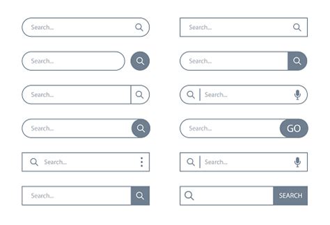 사용자 인터페이스 웹 앱 소프트웨어에 대한 검색 바 템플릿 설정입니다 준비 검색 양식 컬렉션 벡터 일러스트레이션 검색창에 대한 스톡 벡터 아트 및 기타 이미지 Istock