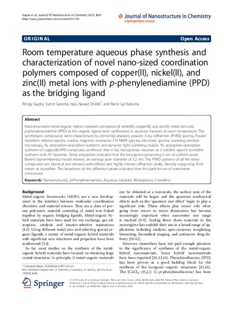 Pdf Room Temperature Aqueous Phase Synthesis And Characterization Of