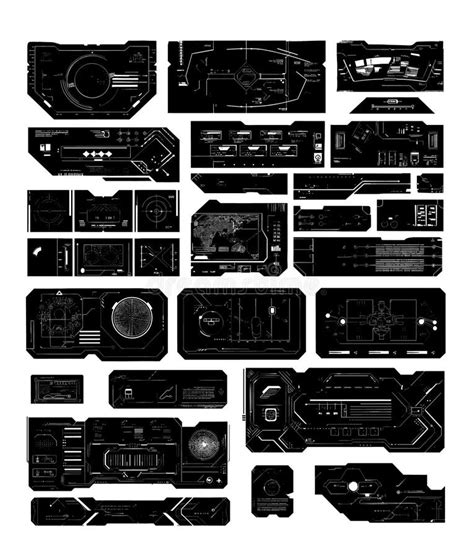 Digital Hud Interfaces Black Ink Vector Set Dashboards Ui Geometrical Frames Futuristic Sci Fi